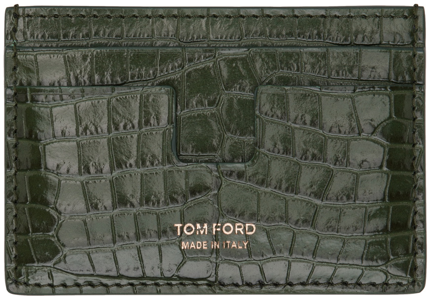 TOM FORD Green Printed Croc Card Holder TOM FORD