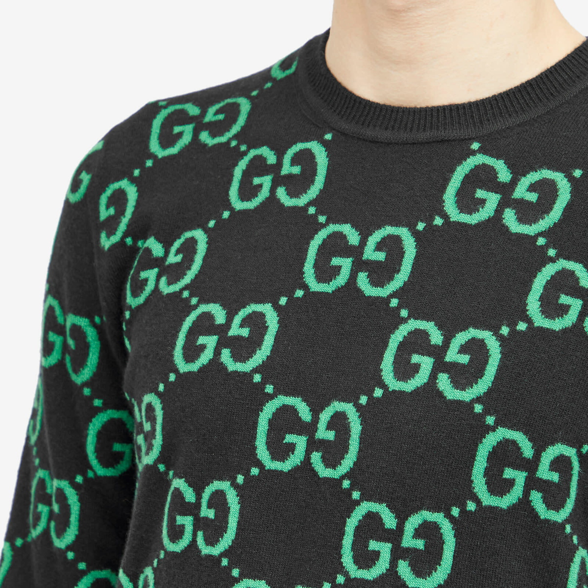 Gucci Men's Jumbo GG Jacquard Crew Neck Jumper in Black Gucci