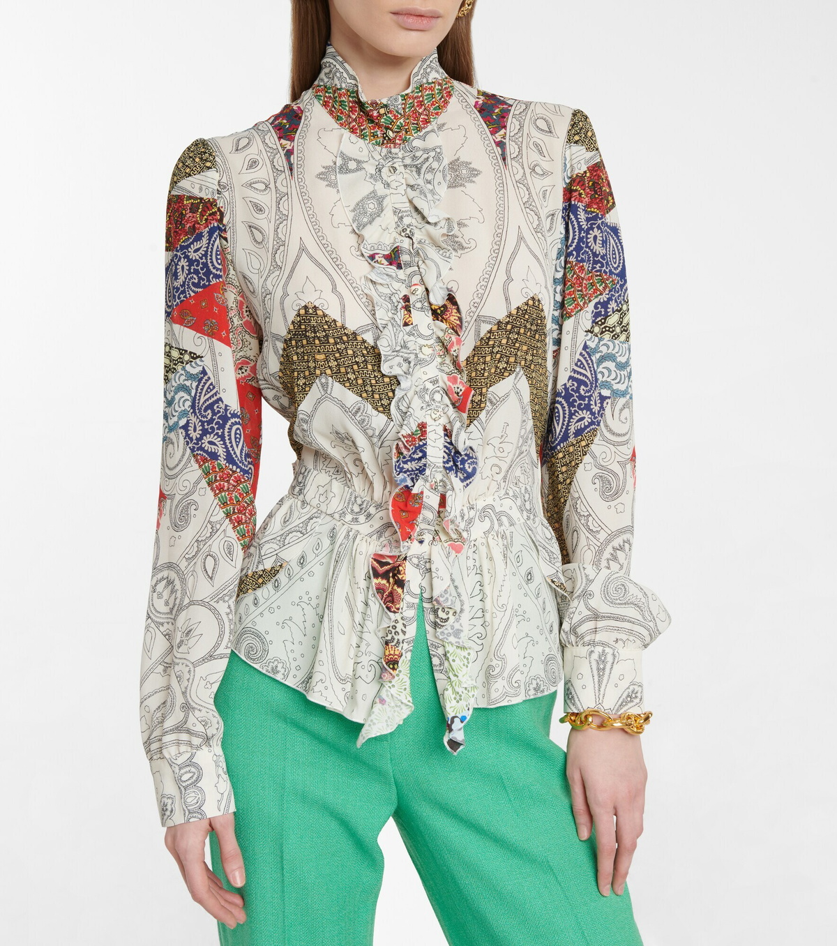 Etro - Ruffle-trimmed printed crêpe blouse Etro