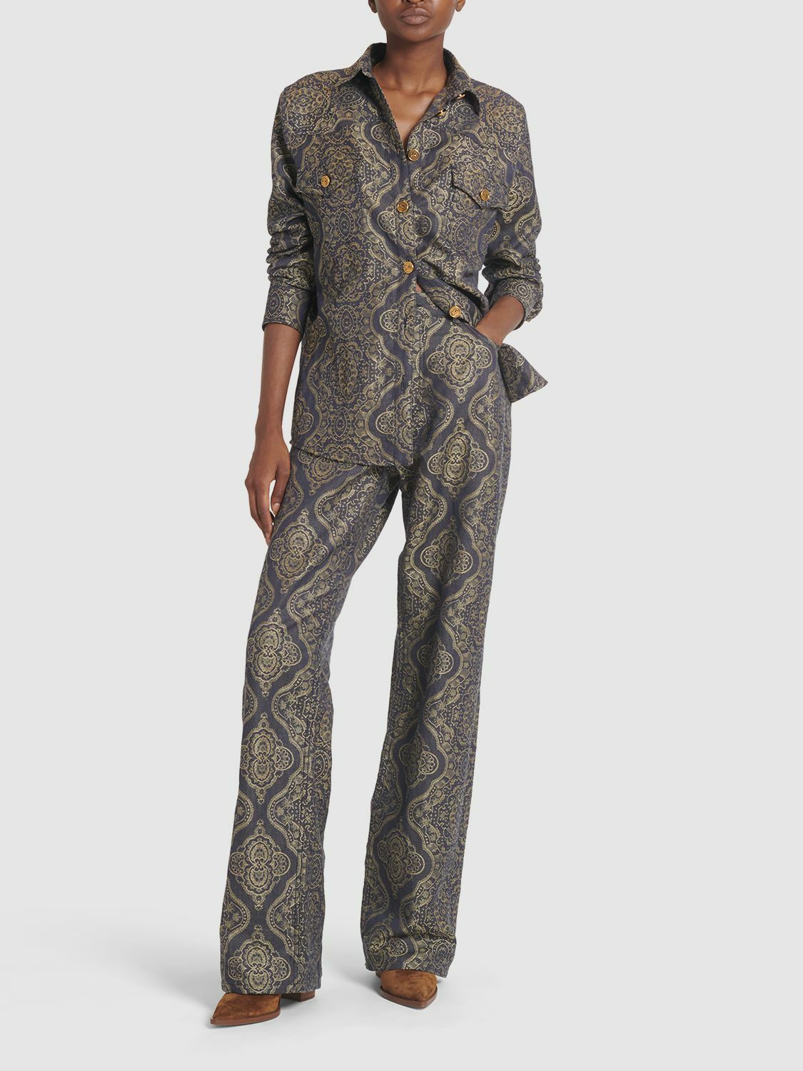 ETRO - Printed Cotton & Linen Wide Jeans Etro