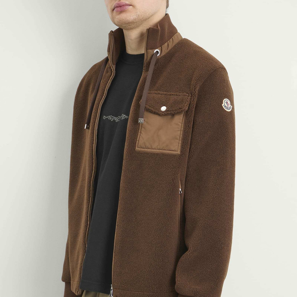 Moncler Men's Teddy Fleece Zip Up Fleece in Brown Moncler