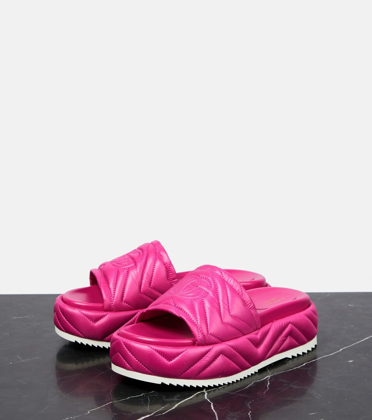 Gucci - Angelina quilted satin platform slides Gucci