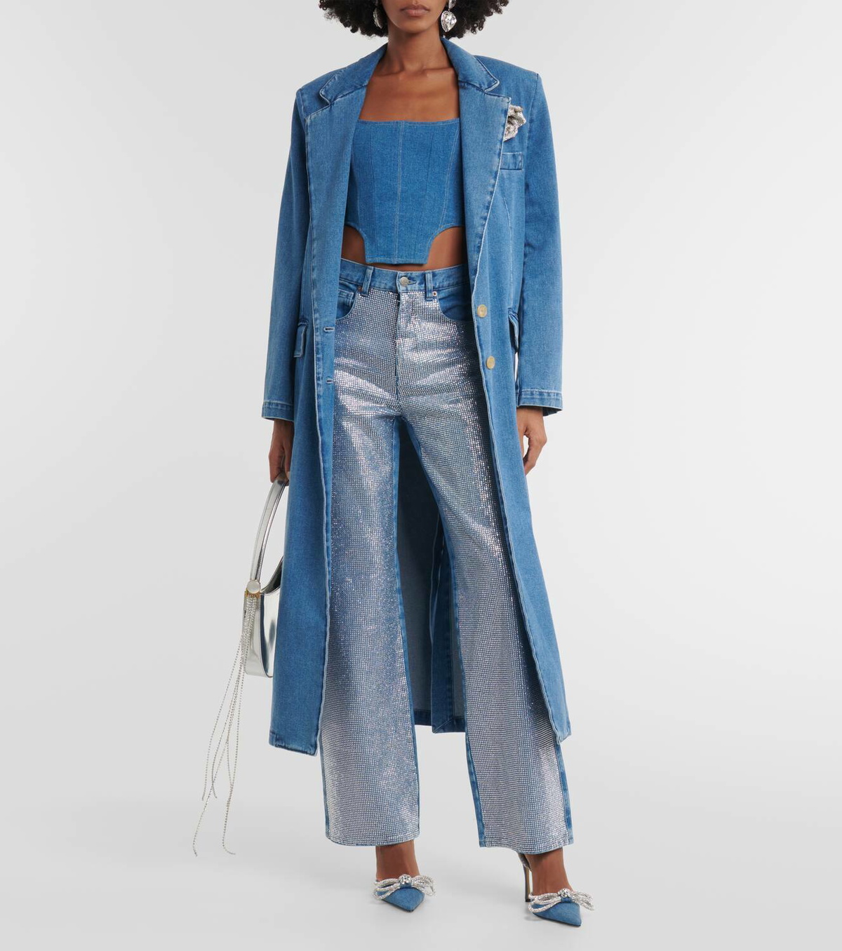 Mach & Mach Double Bow 110 embellished denim pumps MACH & MACH