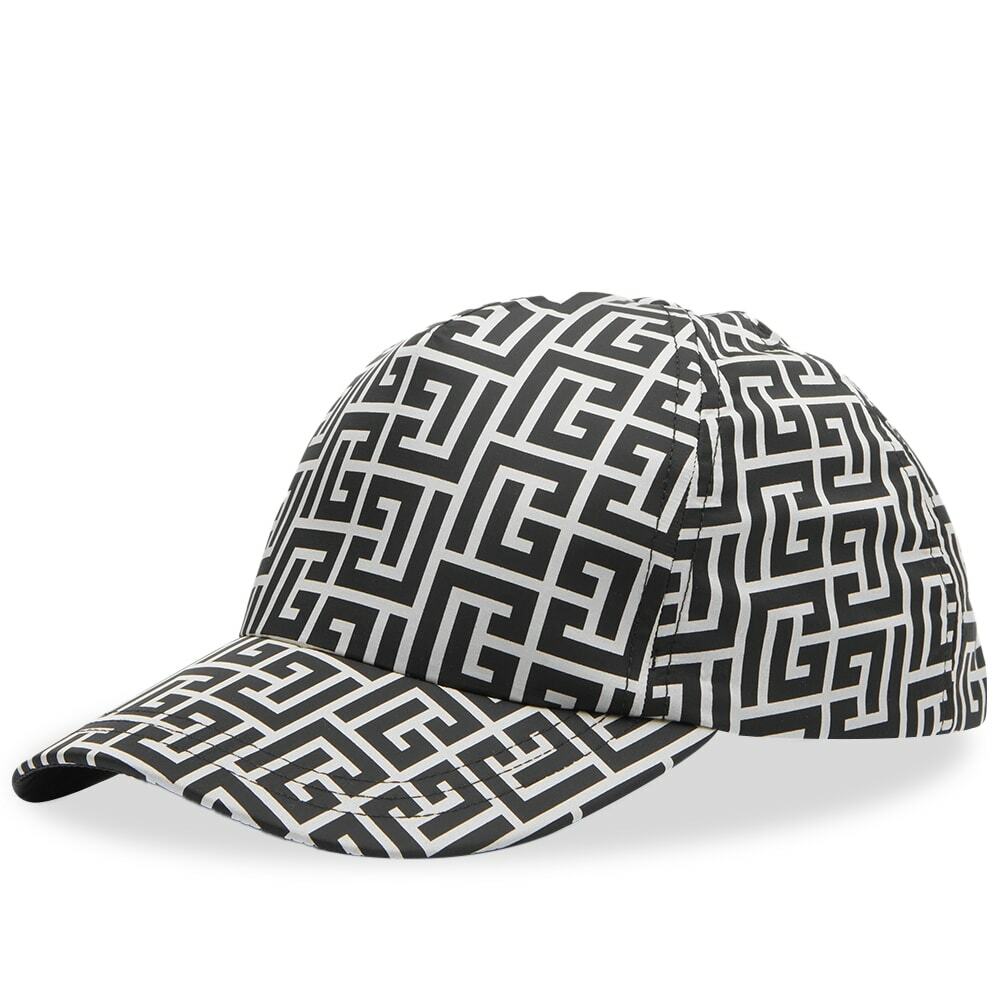 Balmain Men's Monogram Nylon Cap in Ivory/Black Balmain