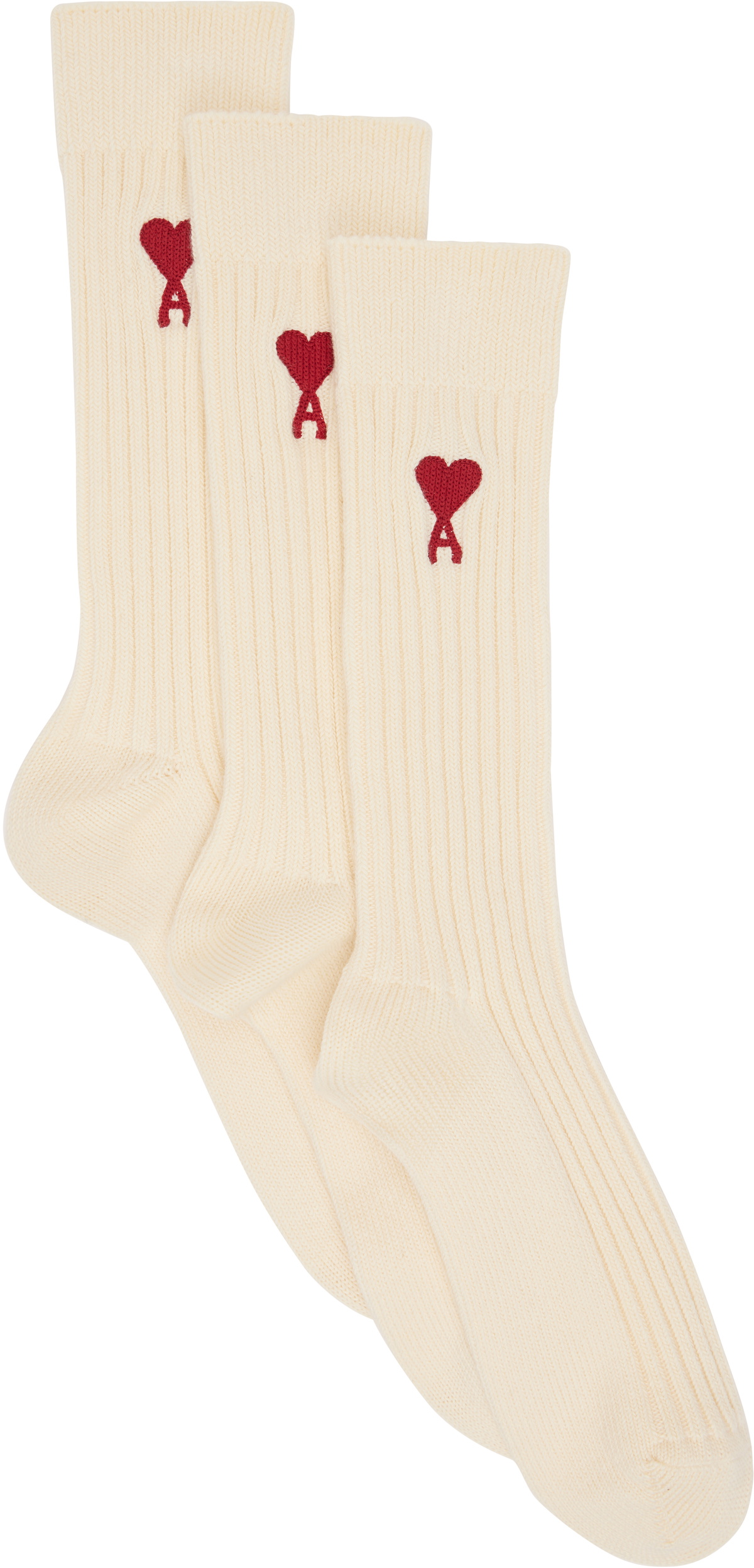 AMI Paris Three-Pack Off-White Ami de Coeur Socks AMI