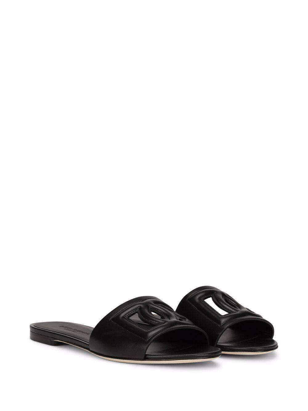 DOLCE & GABBANA - Dg Logo Leather Slides Dolce & Gabbana