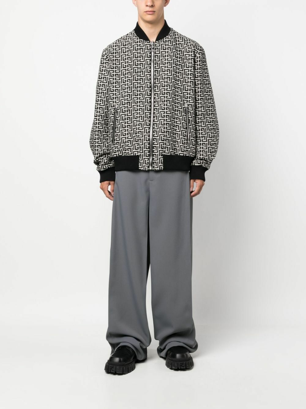Balmain Black Monogram Reversible Bomber Jacket Balmain