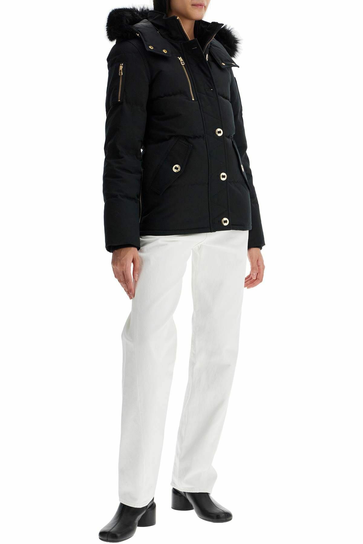 MOOSE KNUCKLES "3q canvas down jacket with shear Black Moose Knuckles