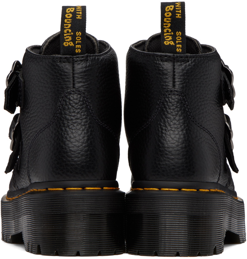 Dr. Martens Black Devon Flower Buckle Platform Boots Dr. Martens