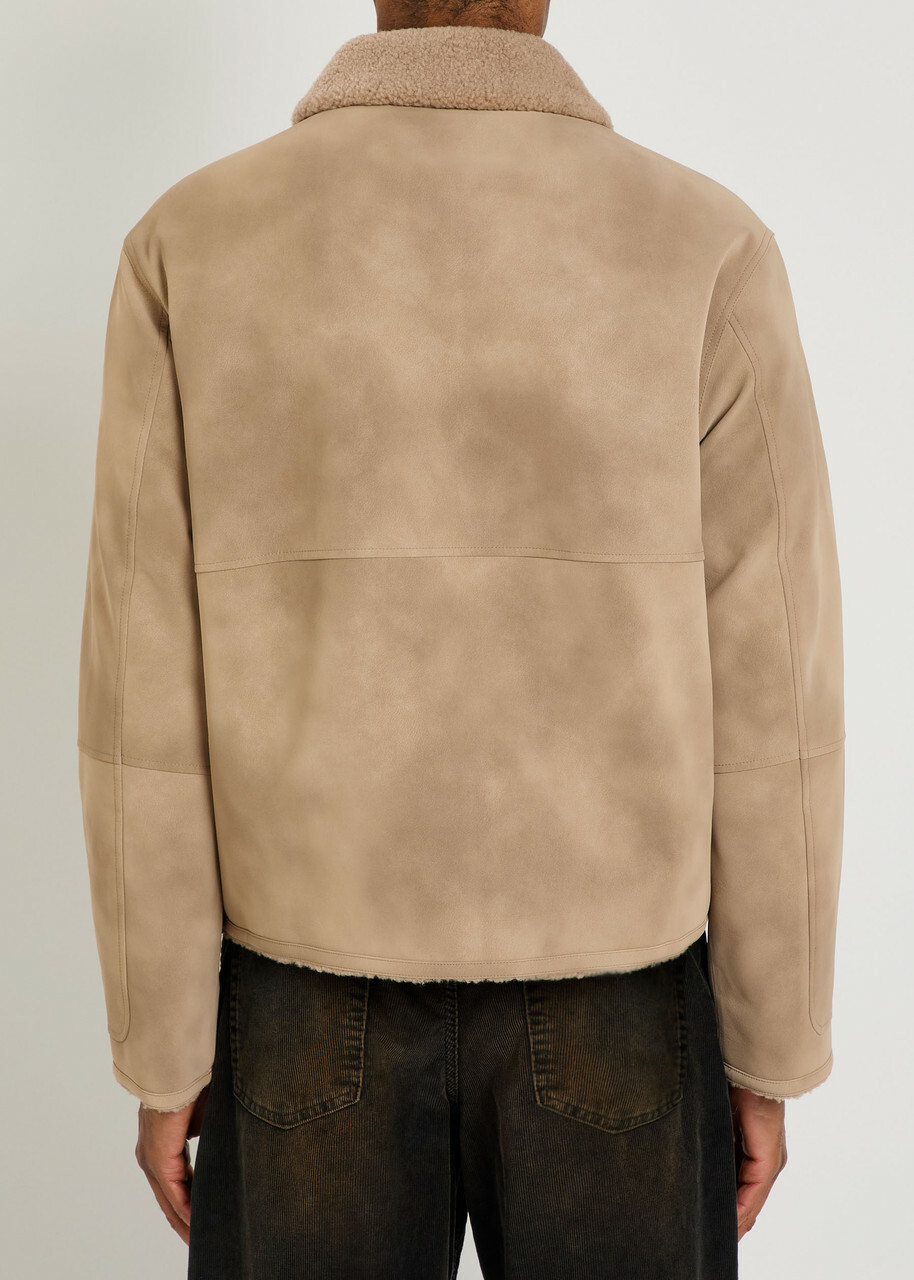Represent Logo-embossed Faux Shearling Jacket Beige Represent