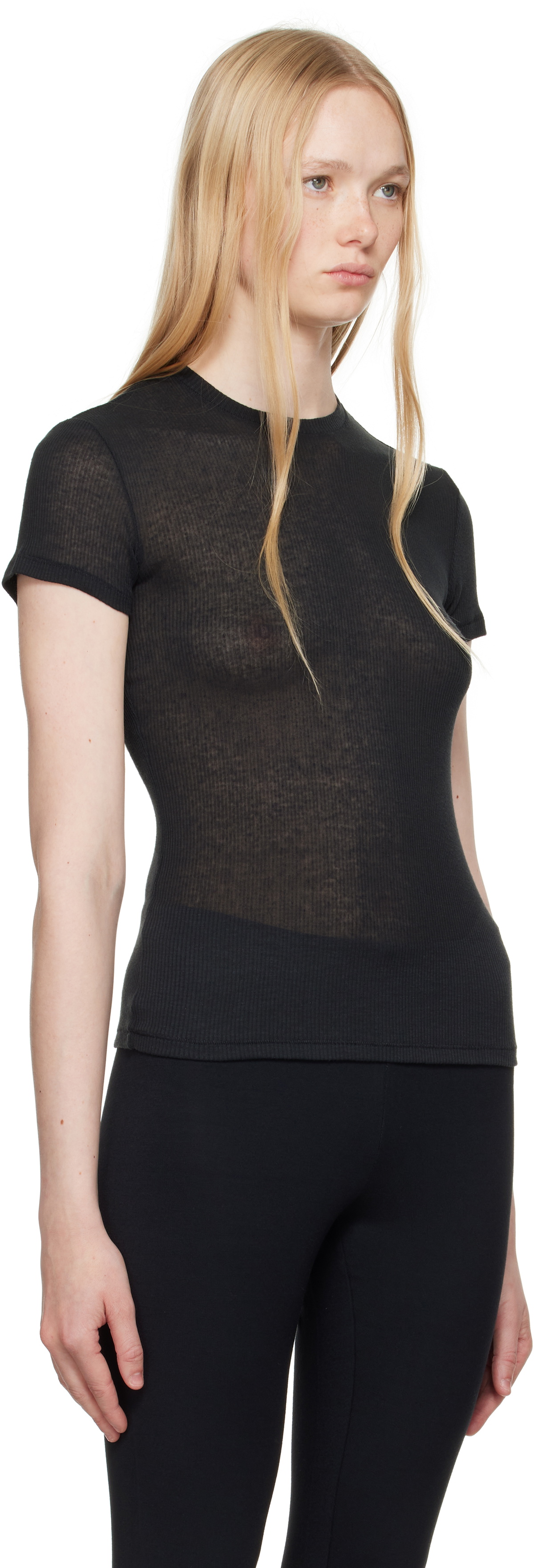 SKIMS Black Sheer Cotton T-shirt SKIMS