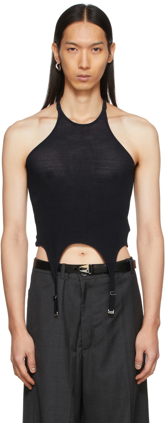 Dion Lee Navy Hosiery Mesh Garter Tank Top Dion Lee