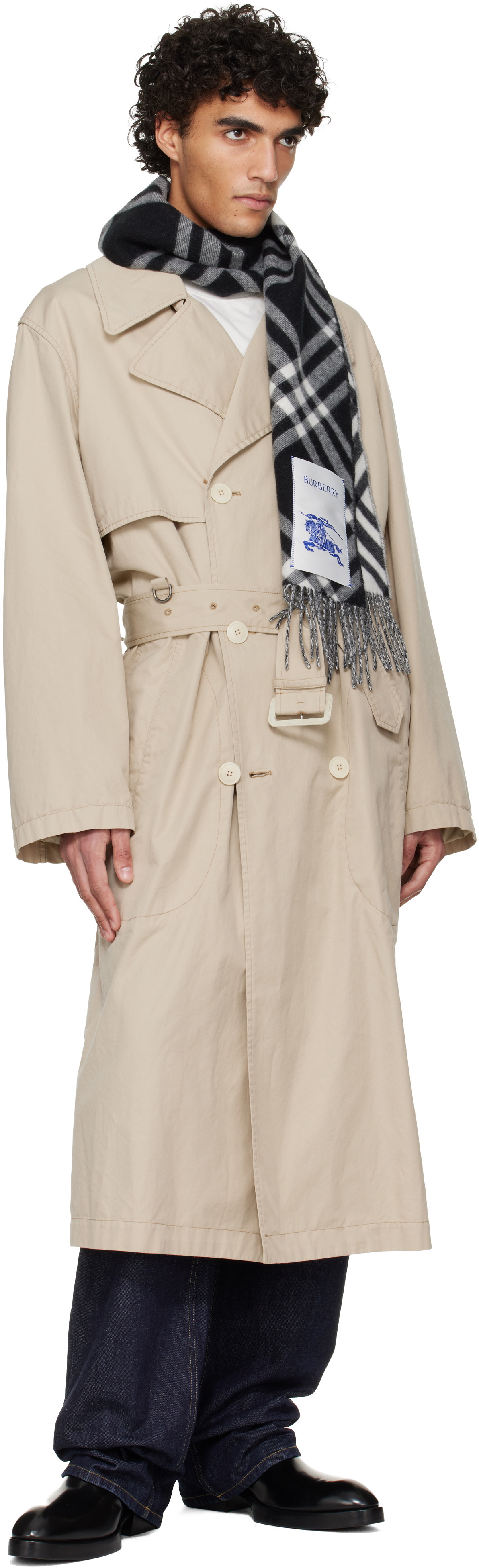 Burberry Black & White Check Cashmere Scarf Burberry