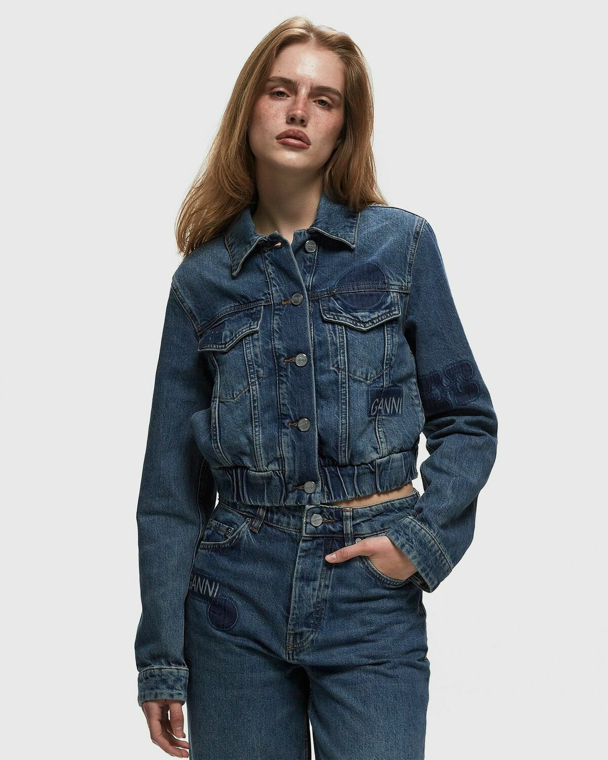 Ganni Patch Denim Bomber Jacket Blue Bomber Jackets/Denim Jackets GANNI