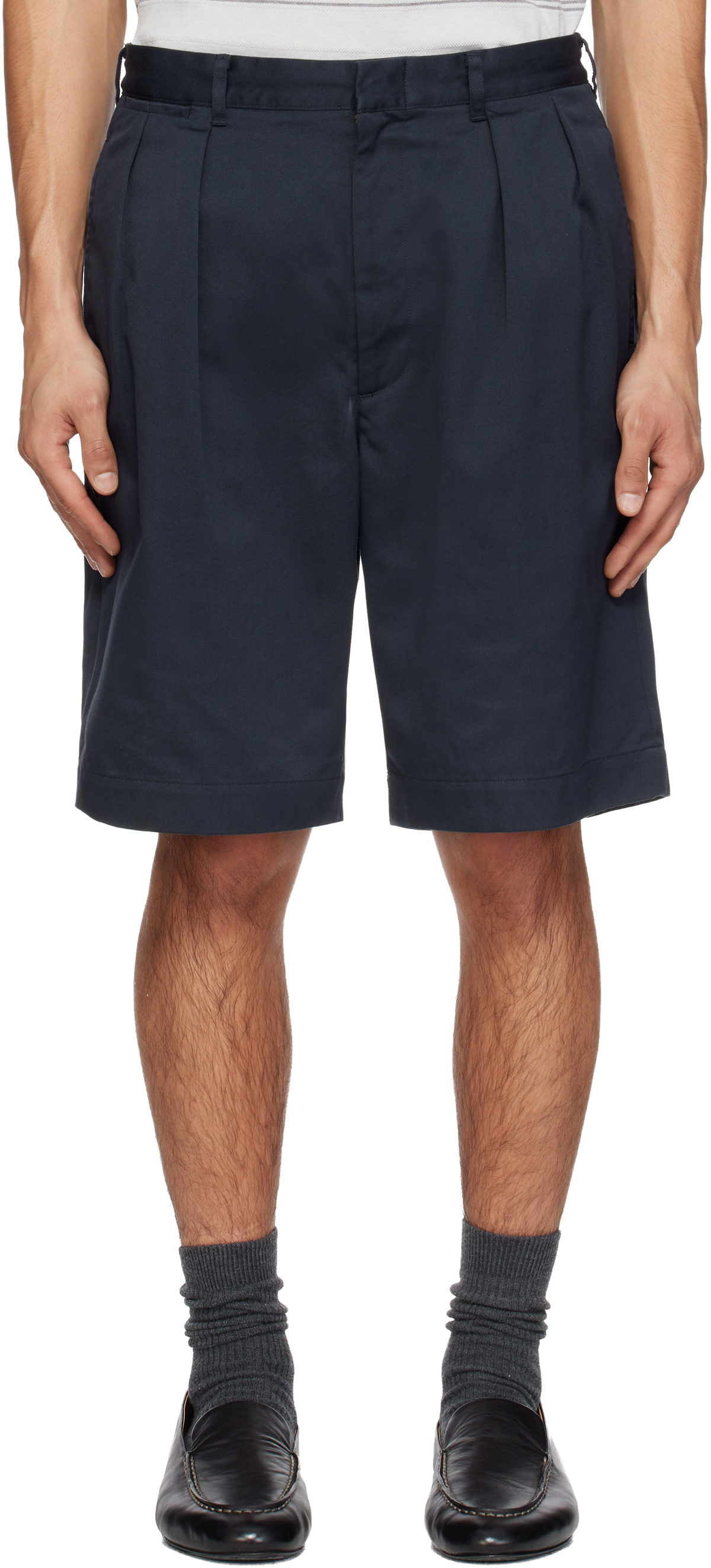 nanamica Navy Double Pleated Chino Shorts Nanamica