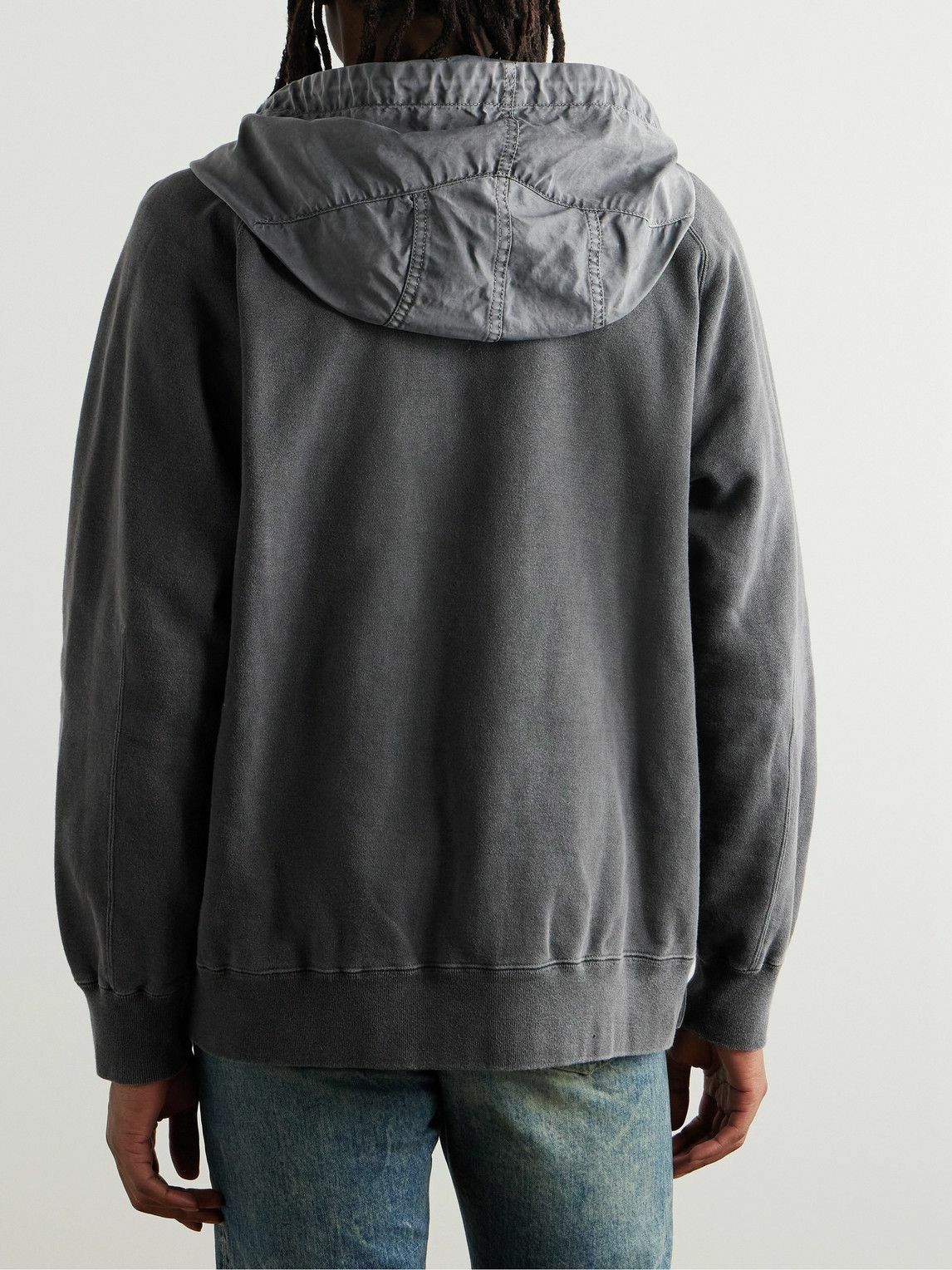 Sacai - Canvas-Trimmed Garment-Dyed Cotton-Jersey Zip-Up Hoodie - Gray Sacai