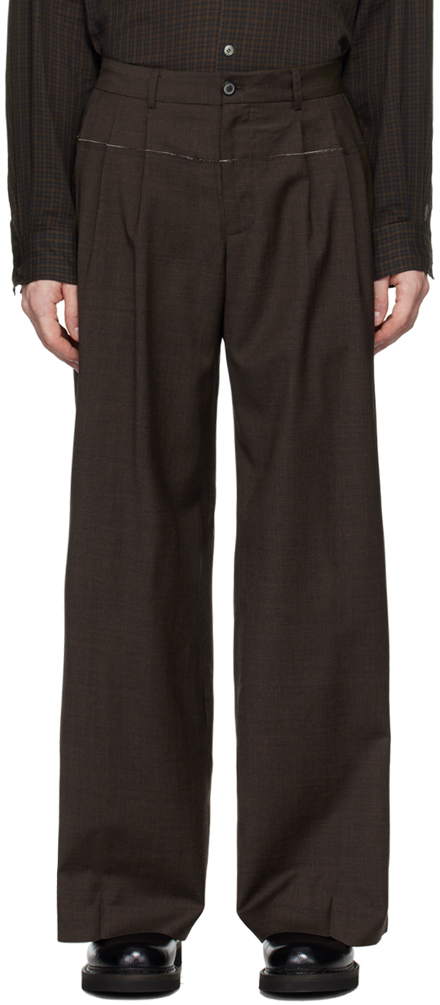 COOR Brown Raw Cut 3 Pleat Trousers COOR