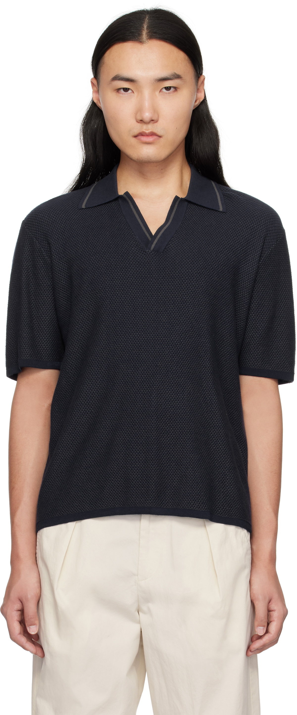 rag & bone Navy Harvey Jonny Collar Polo Rag and Bone