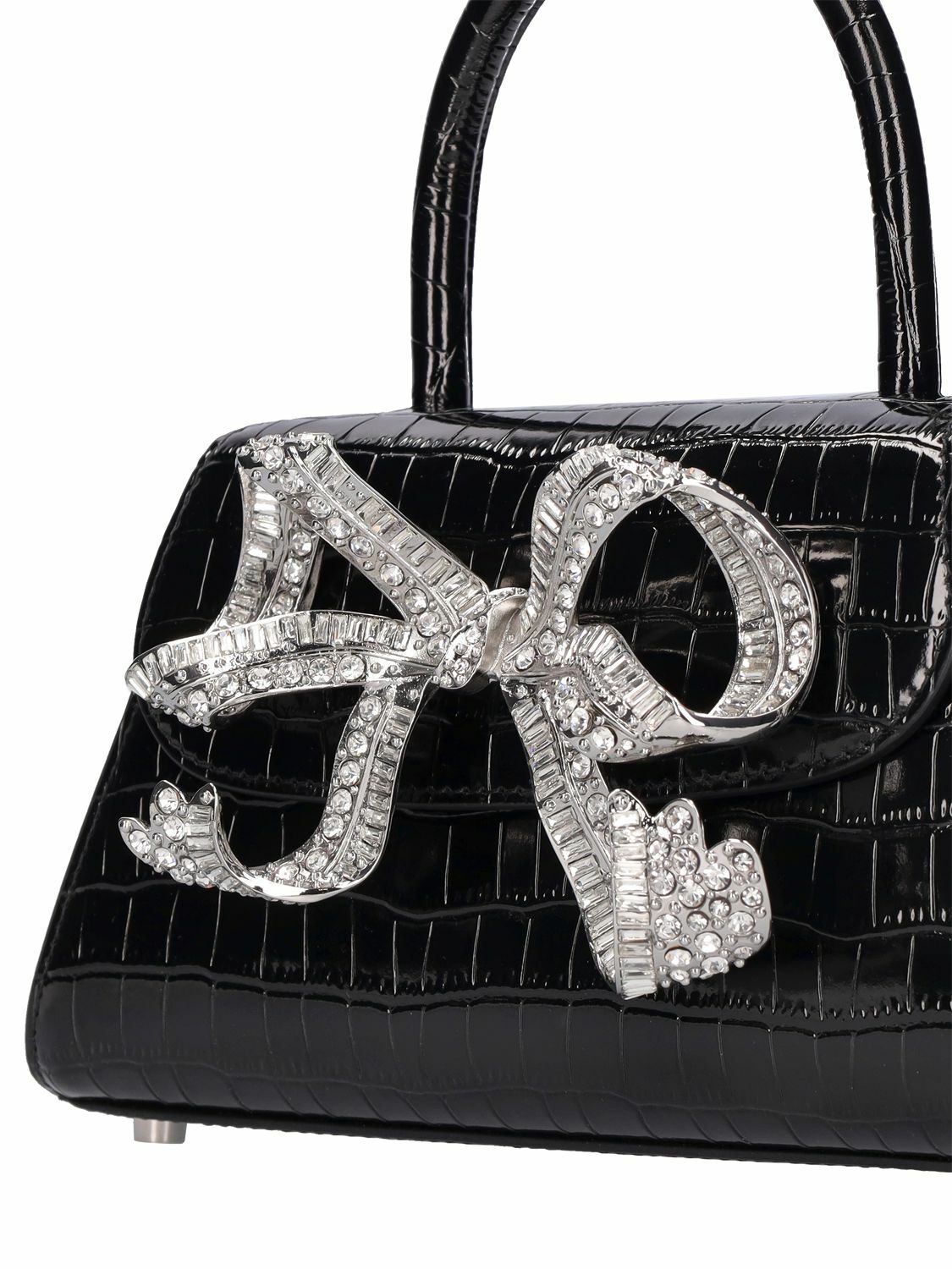 SELF-PORTRAIT - Mini Bow Croc Embossed Top Handle Bag Self-Portrait