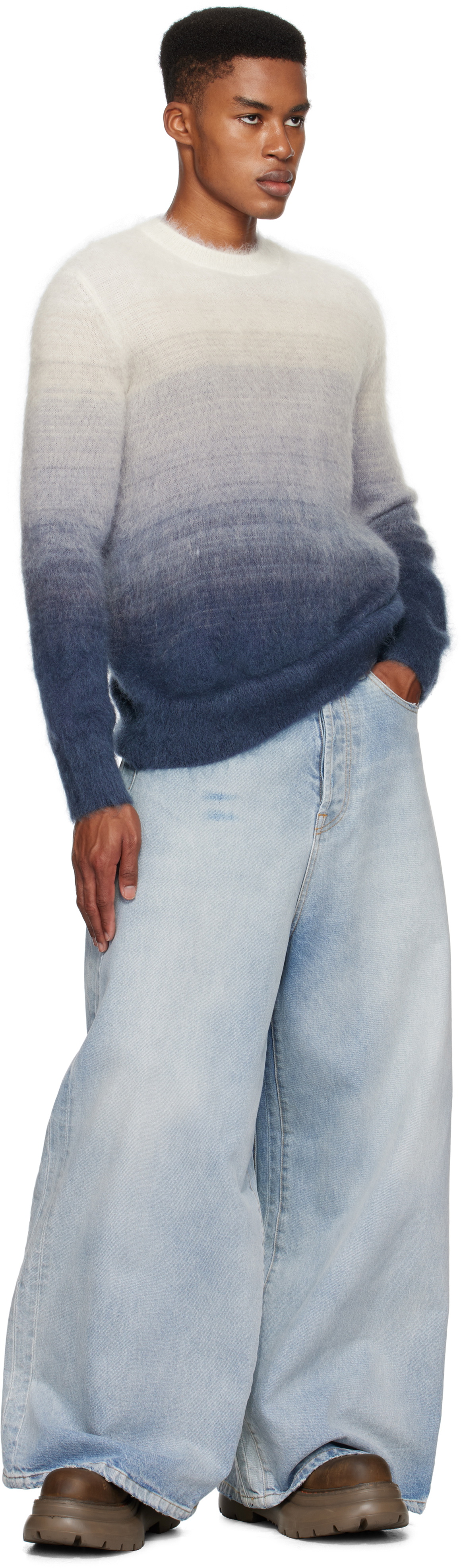 Off-White Blue & Off-White Mohair Arrow Gradient Sweater Off-White