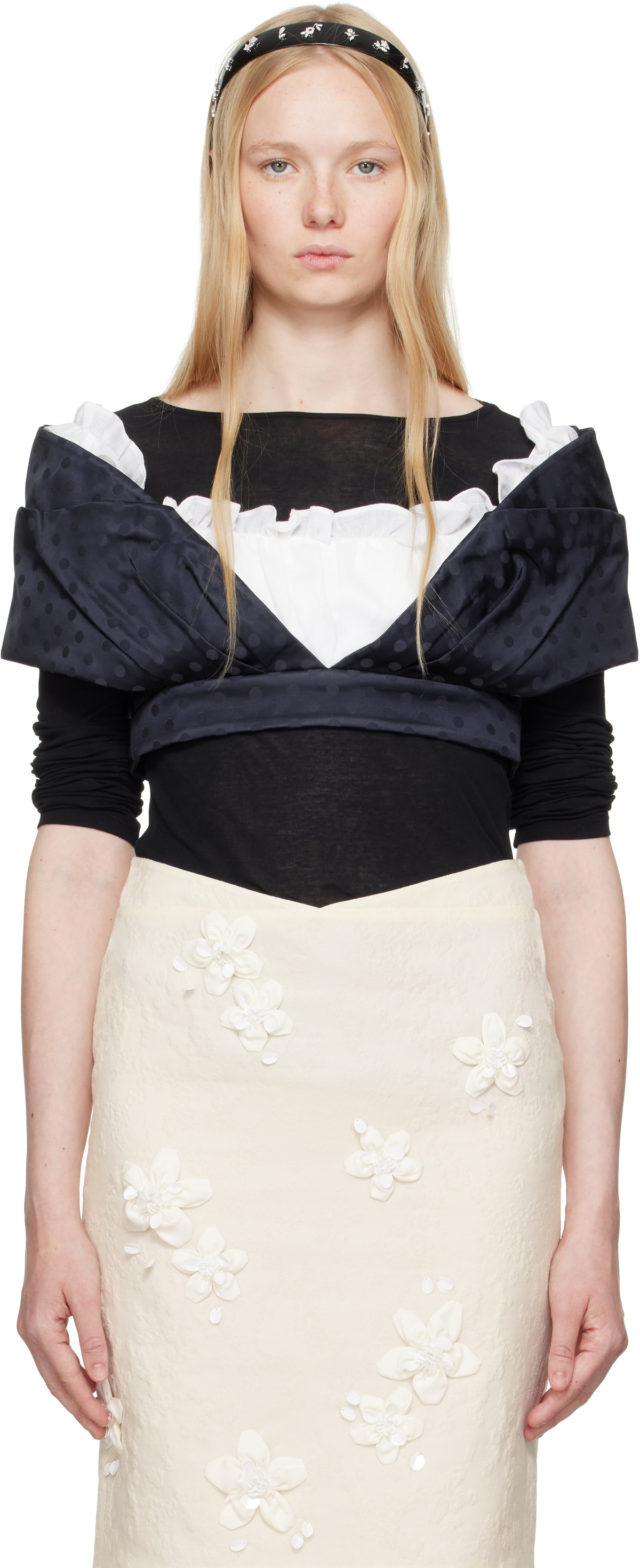 SHUSHU/TONG Navy & White Patchwork Short Blouse Shushu/Tong