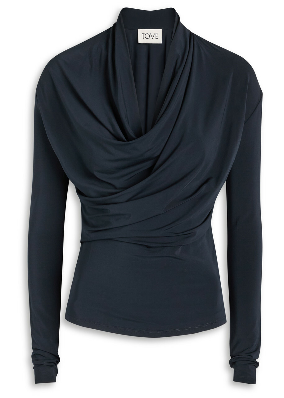 Tove Fina Draped Stretch-jersey top Navy Tove