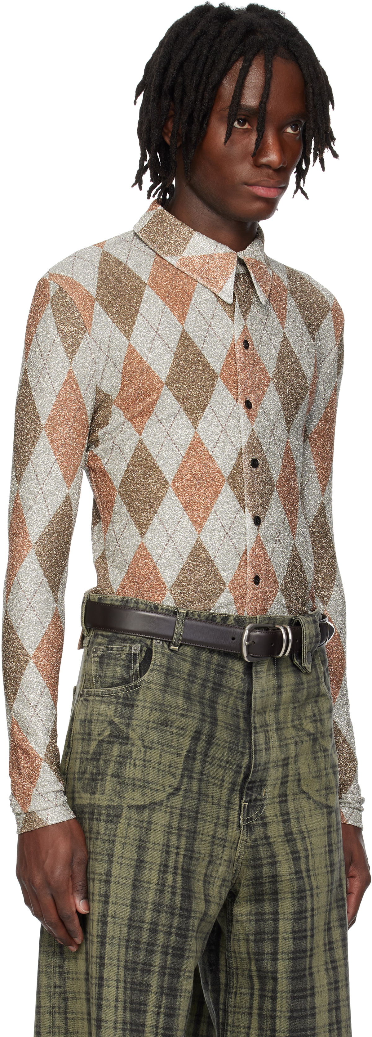 EGONlab Gray & Brown Harry Print Fitted Shirt EGONlab