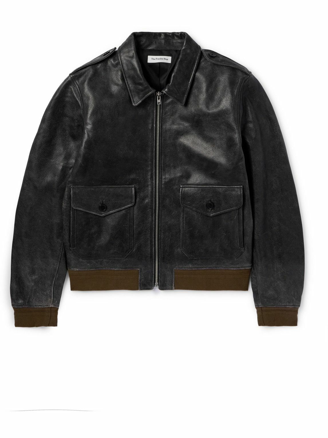 The Frankie Shop - Wyatt Leather Bomber Jacket - Gray The Frankie Shop