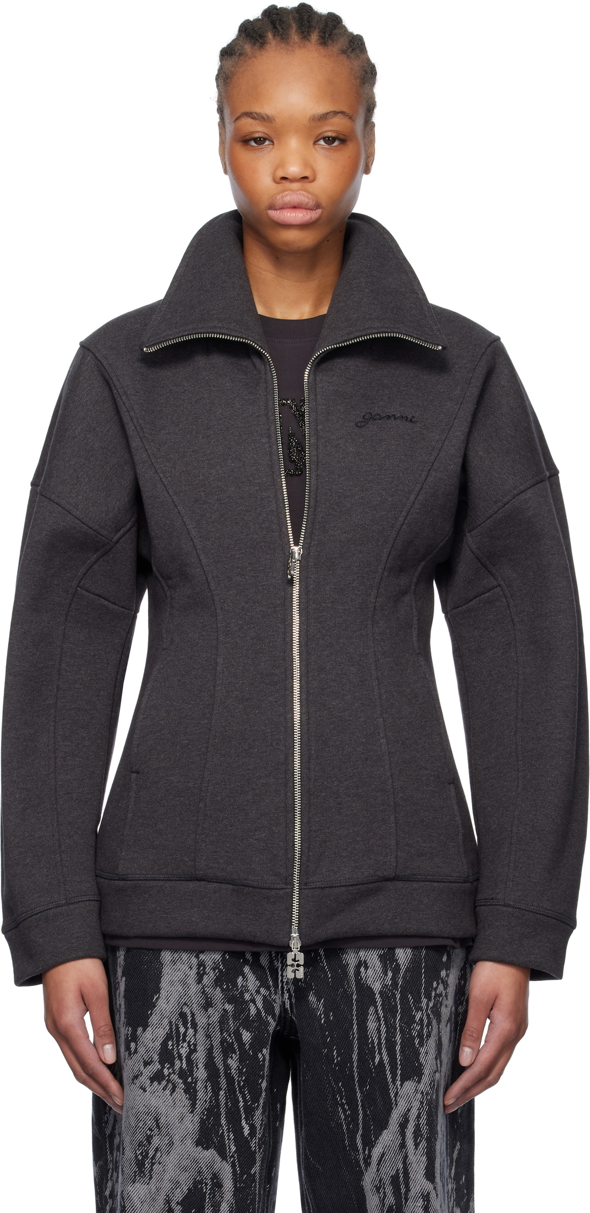 GANNI Gray Heavy Fleece Zip Up Jacket GANNI