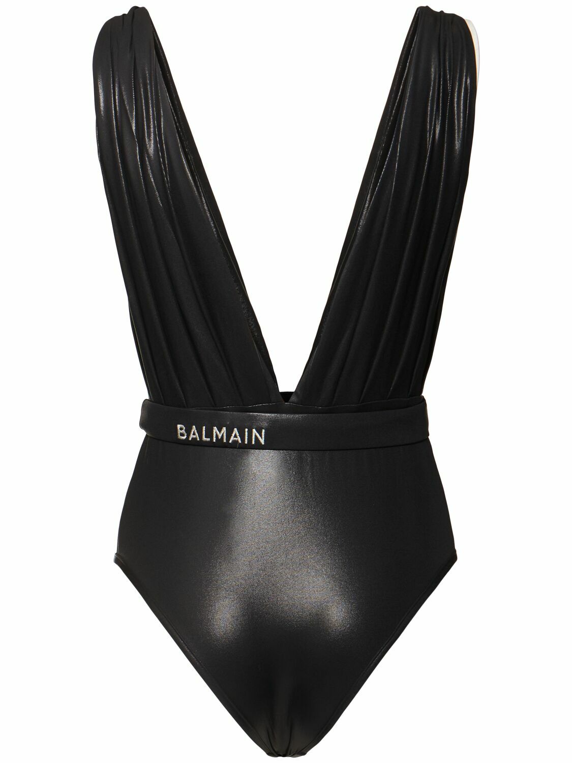 BALMAIN Metallized Draped One Piece Swimsuit Balmain