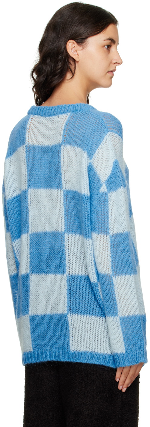 OPEN YY SSENSE Exclusive Gray & Blue Chessboard Check Sweater OPEN YY