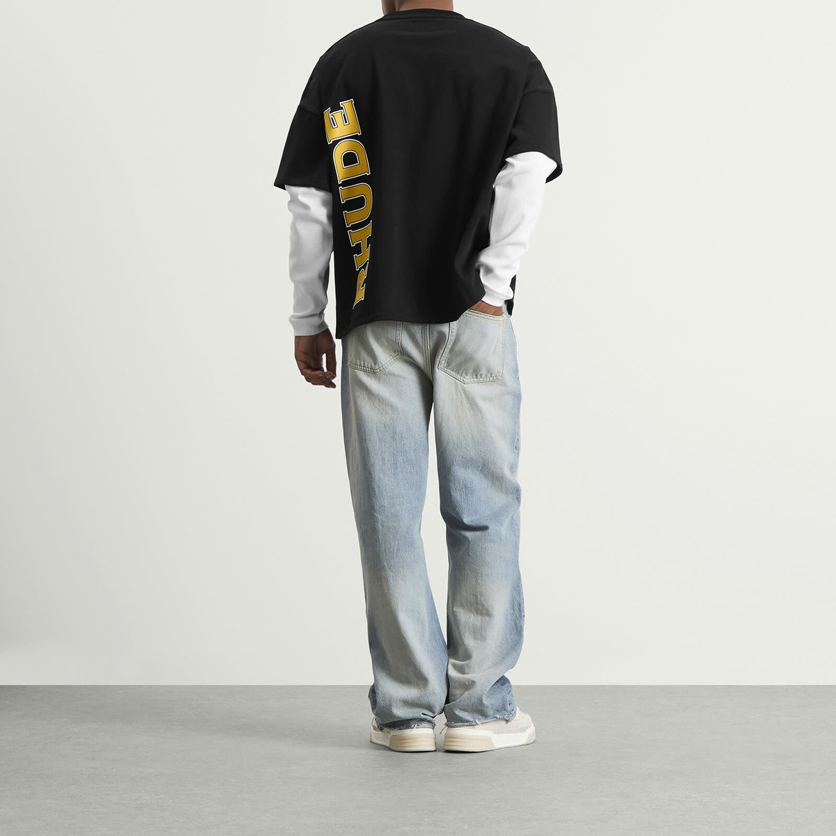 Rhude Men's Steel Double-Layered T-Shirt in Black/White Rhude