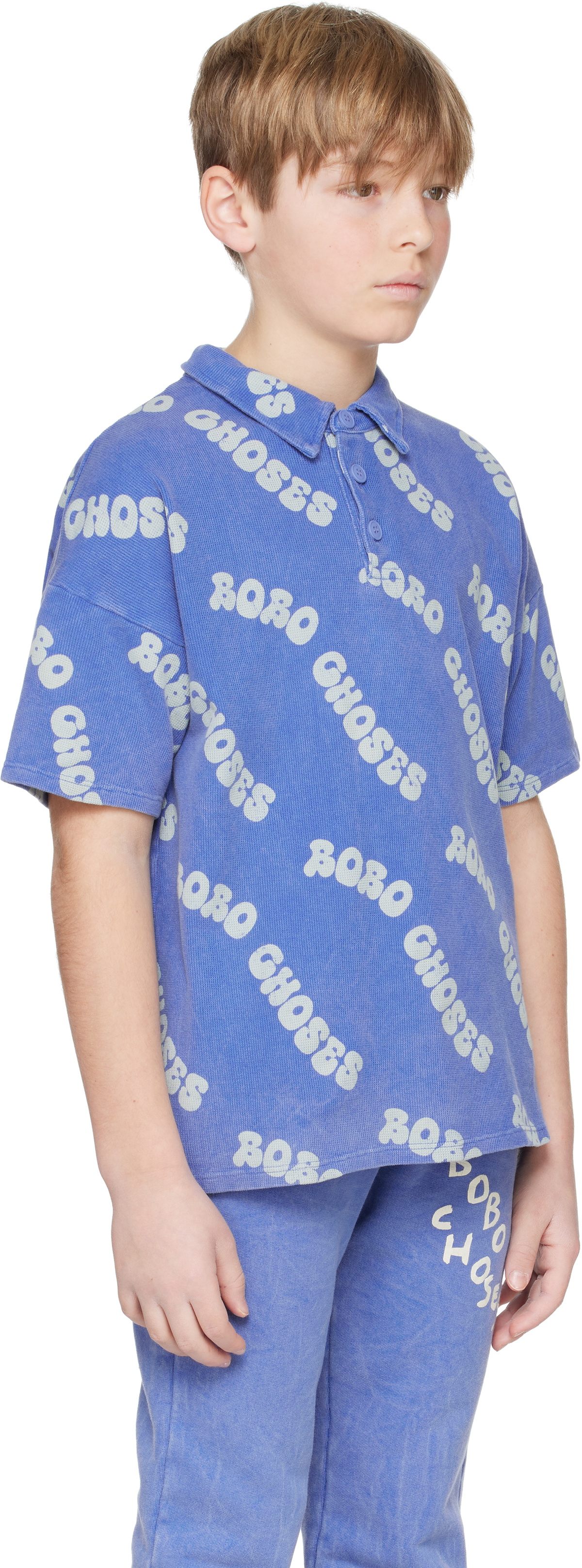 Bobo Choses Kids Blue Wavy 'Bobo Choses' All Over Polo Bobo Choses