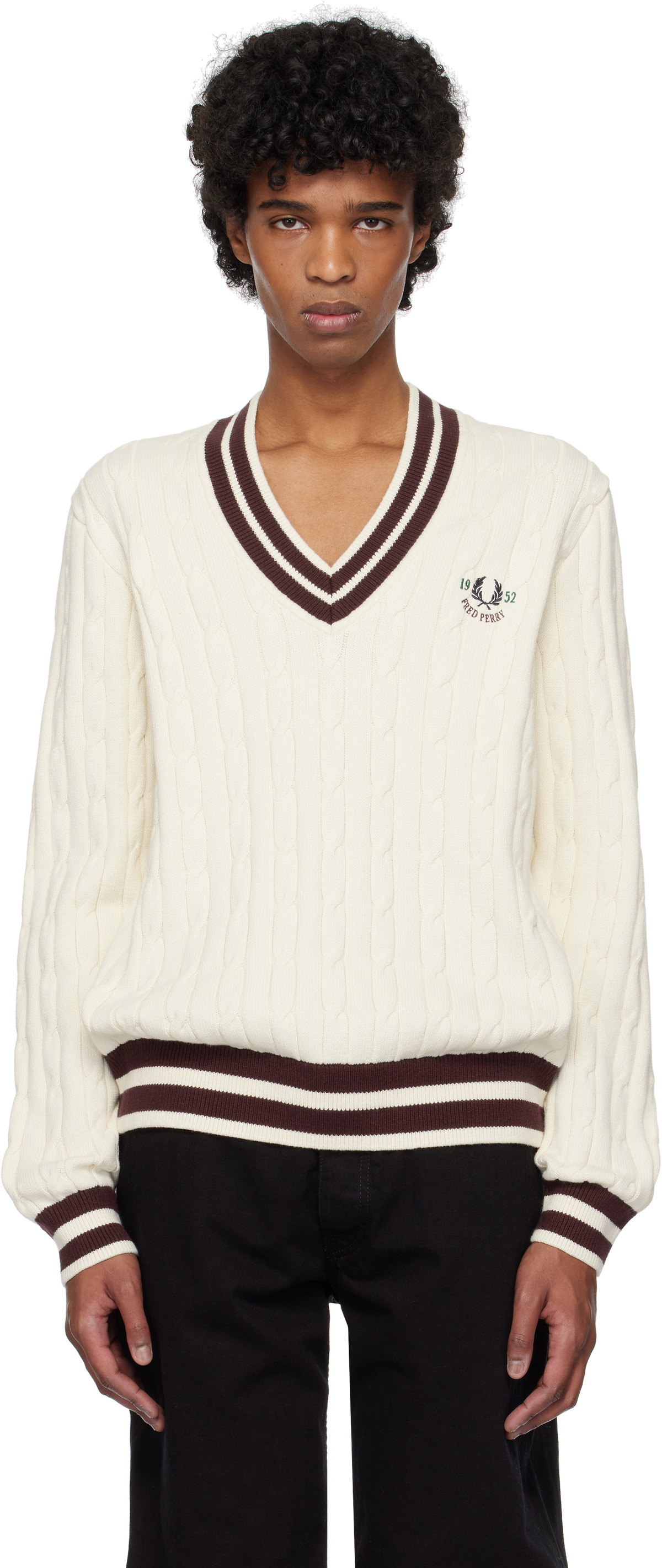 Fred Perry Off-White Cable Knit Tennis Sweater Fred Perry