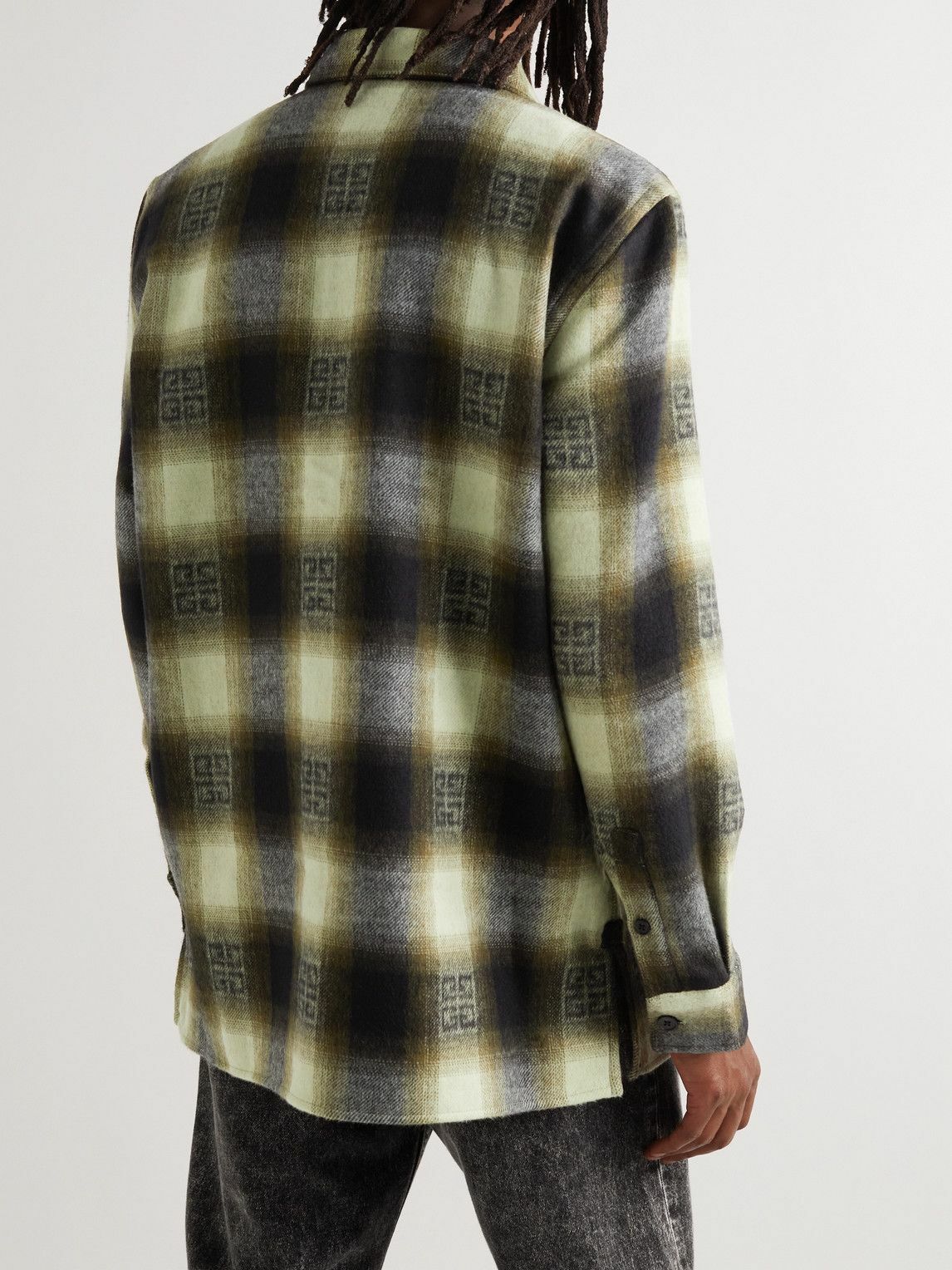 Givenchy - Logo-Print Checked Wool-Flannel Overshirt - Green Givenchy