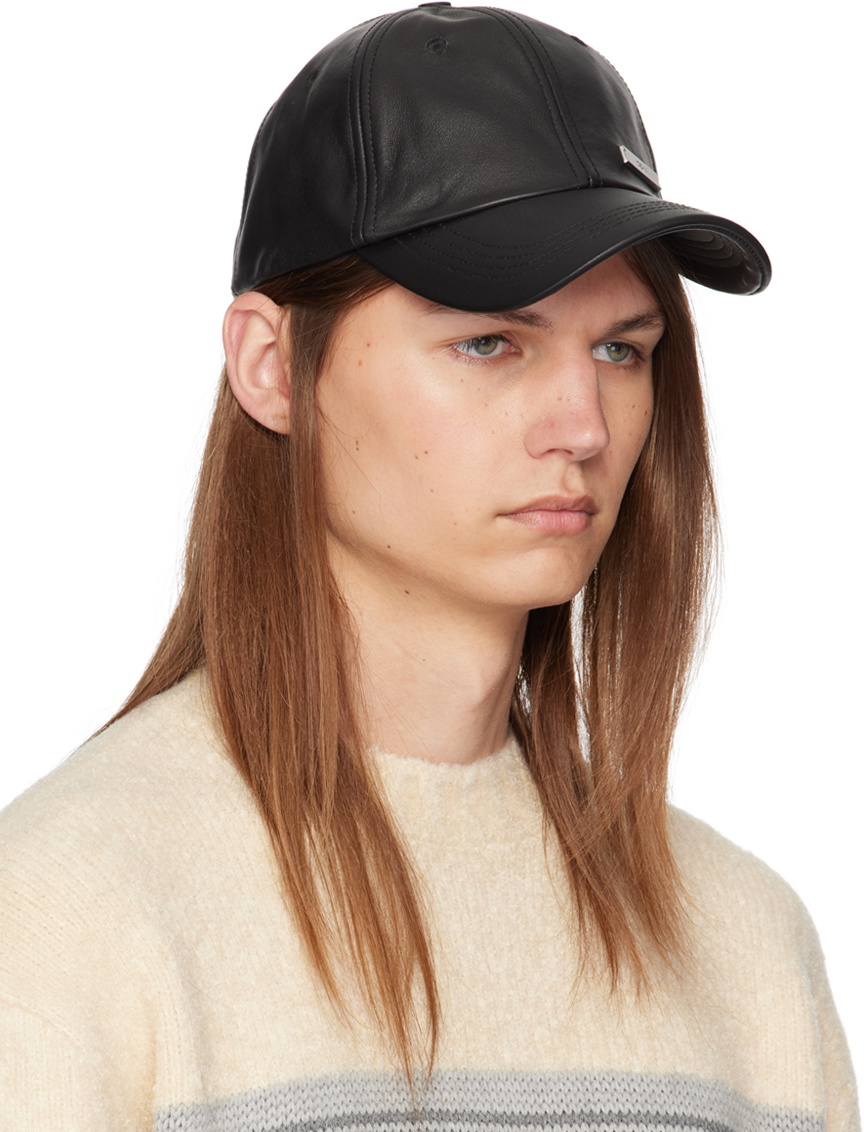 C2H4 Black Staff Uniform Crease Leather Cap C2H4