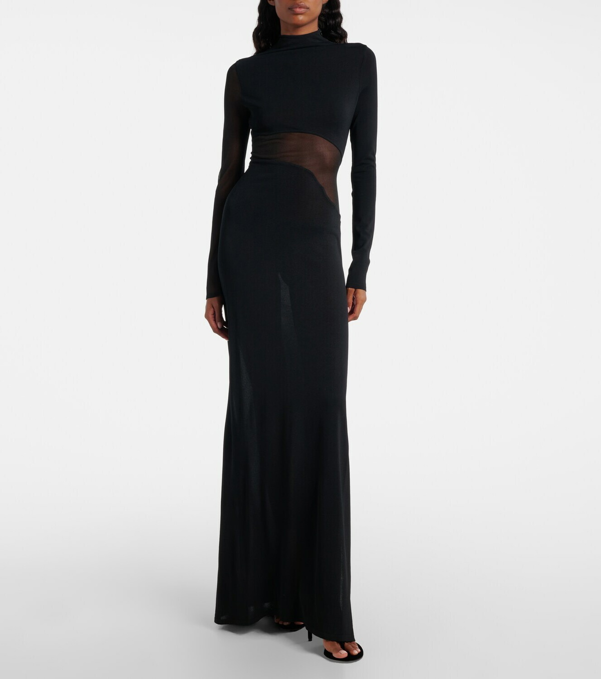 Alaïa Paneled sheer mesh maxi dress ALAÏA