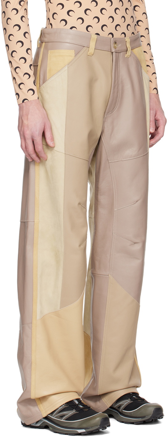 Marine Serre Beige Patchwork Leather Pants Marine Serre