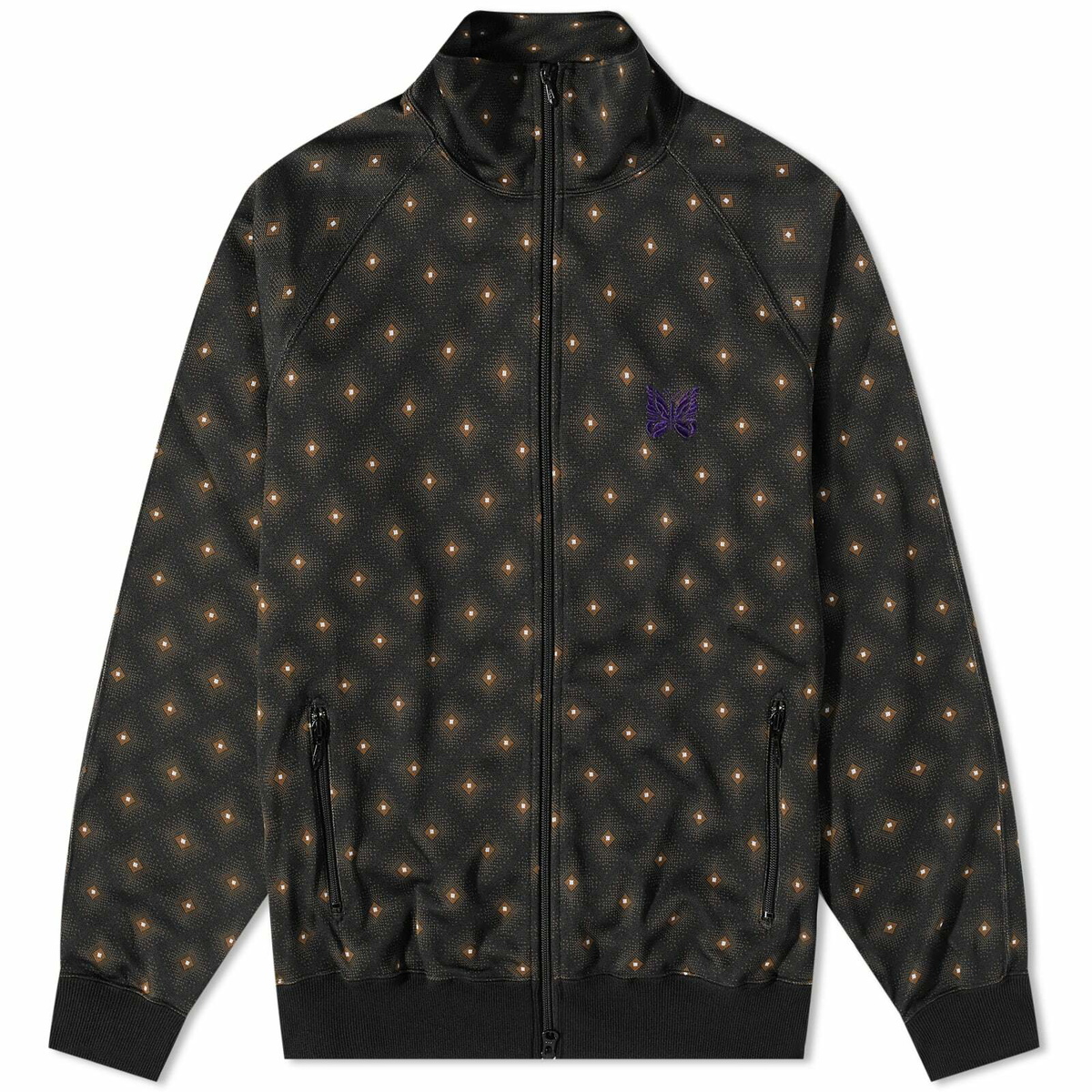Needles Men's Poly Jacquard Patterned Track Jacket in Black Needles