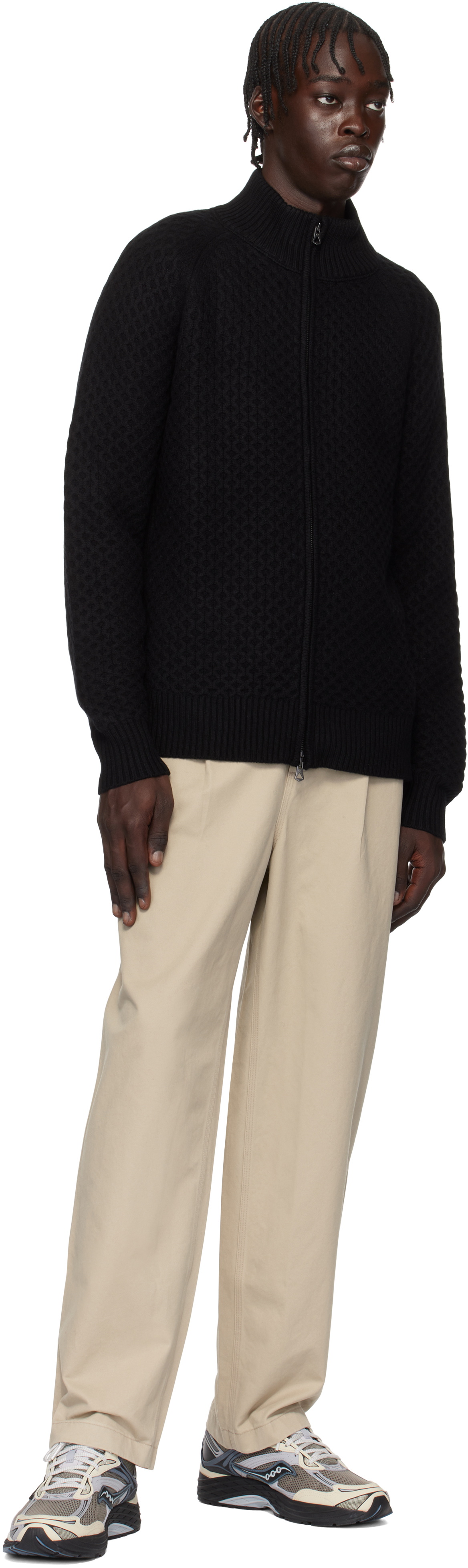 Reigning Champ Black Merino Honeycomb Track Sweater Reigning Champ