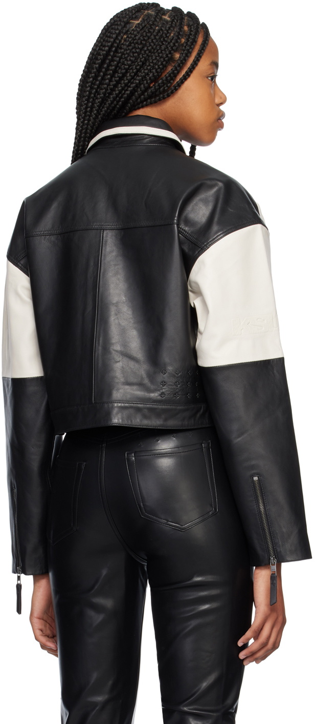 Ksubi Black & Off-White Emblem Leather Jacket Ksubi