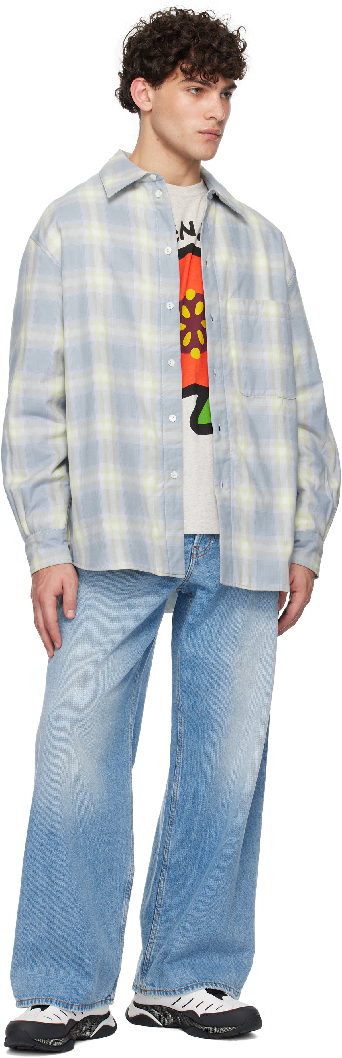 Kenzo Blue Kenzo Paris Shadow Check Overshirt Kenzo