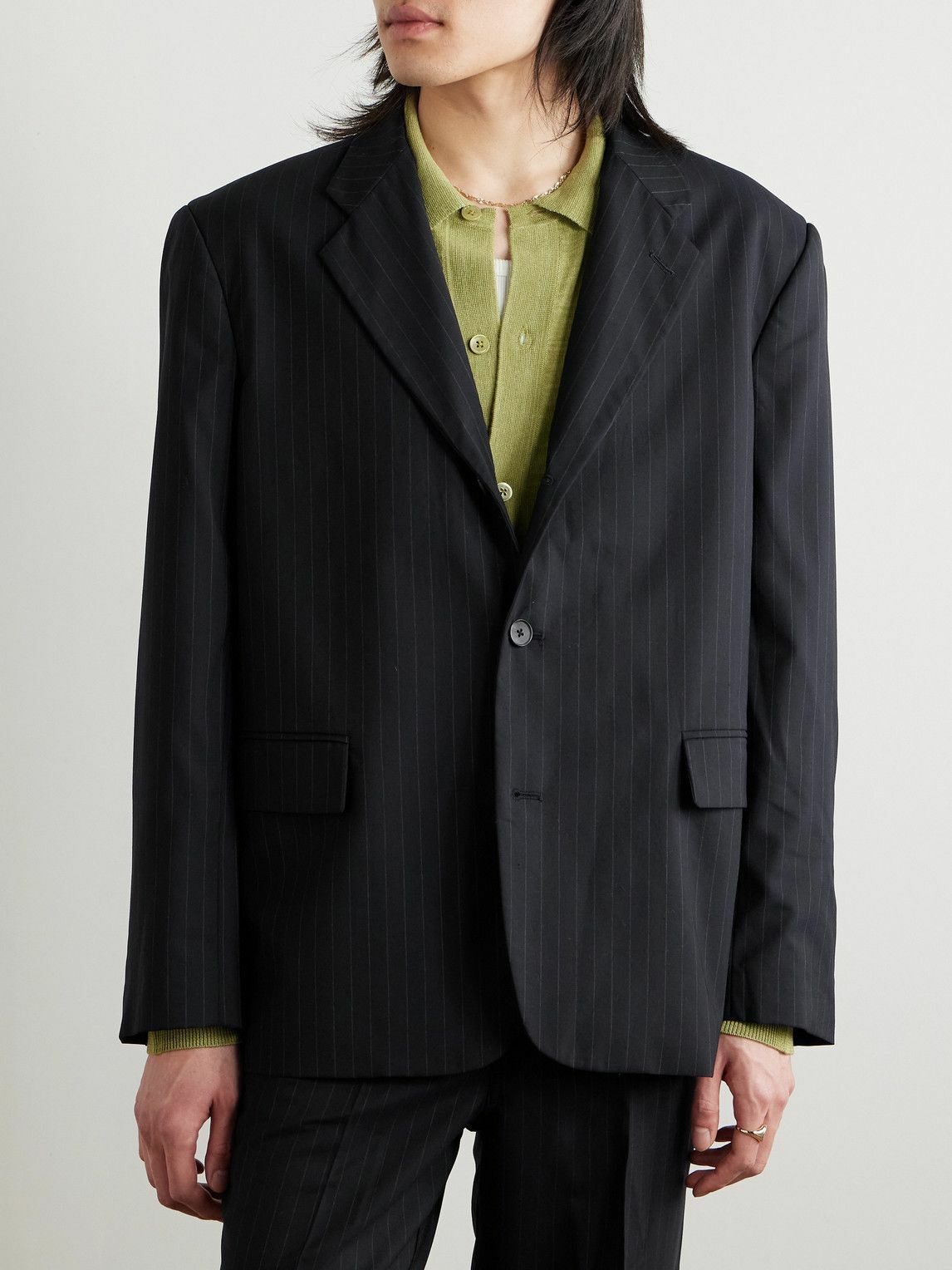 SECOND / LAYER - Barrio Pinstriped Wool Blazer - Gray Second/Layer