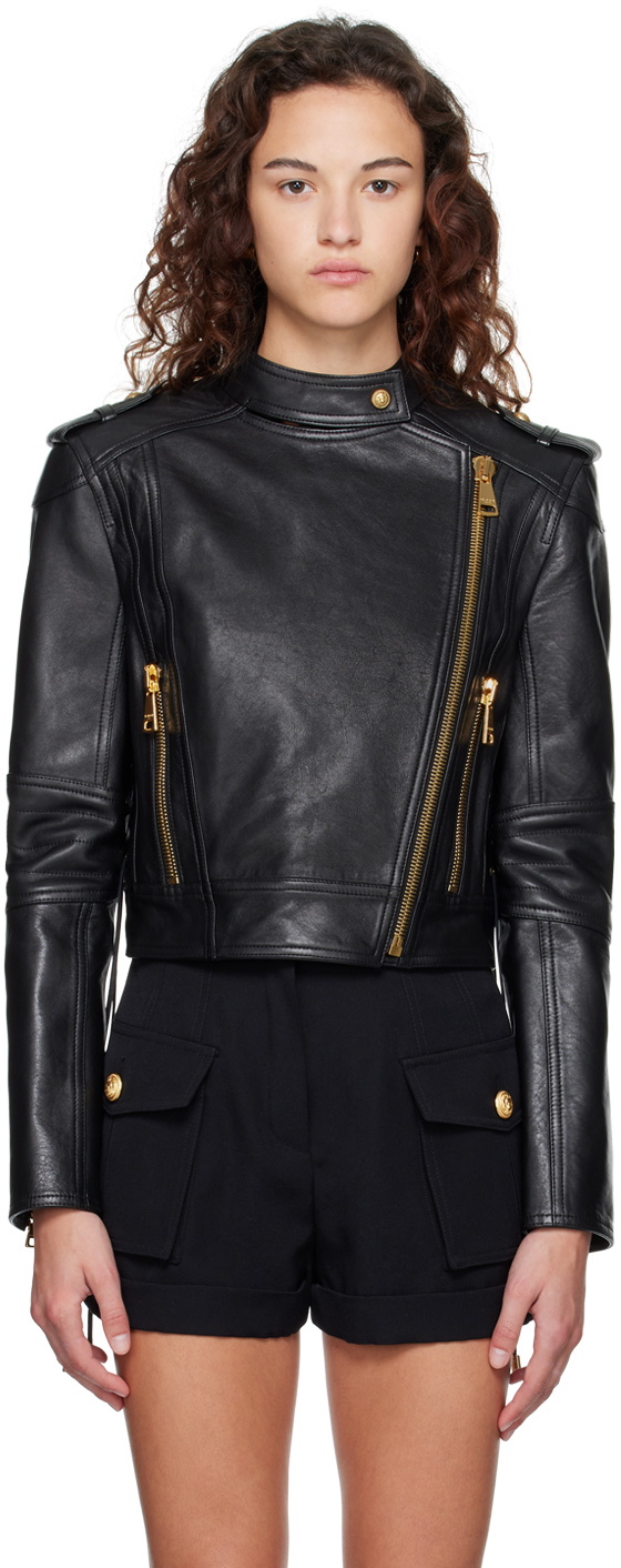 Balmain Black Lace-Up Leather Jacket Balmain