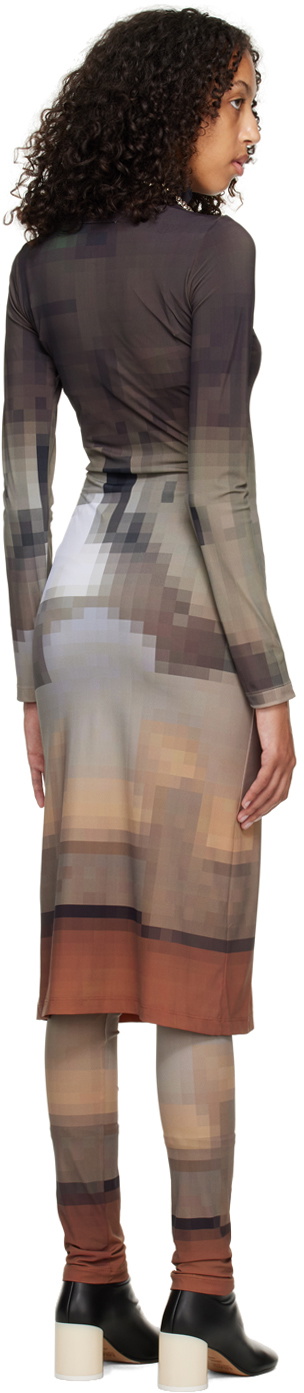 MM6 Maison Margiela Brown Pixel Print Midi Dress MM6 Maison Margiela