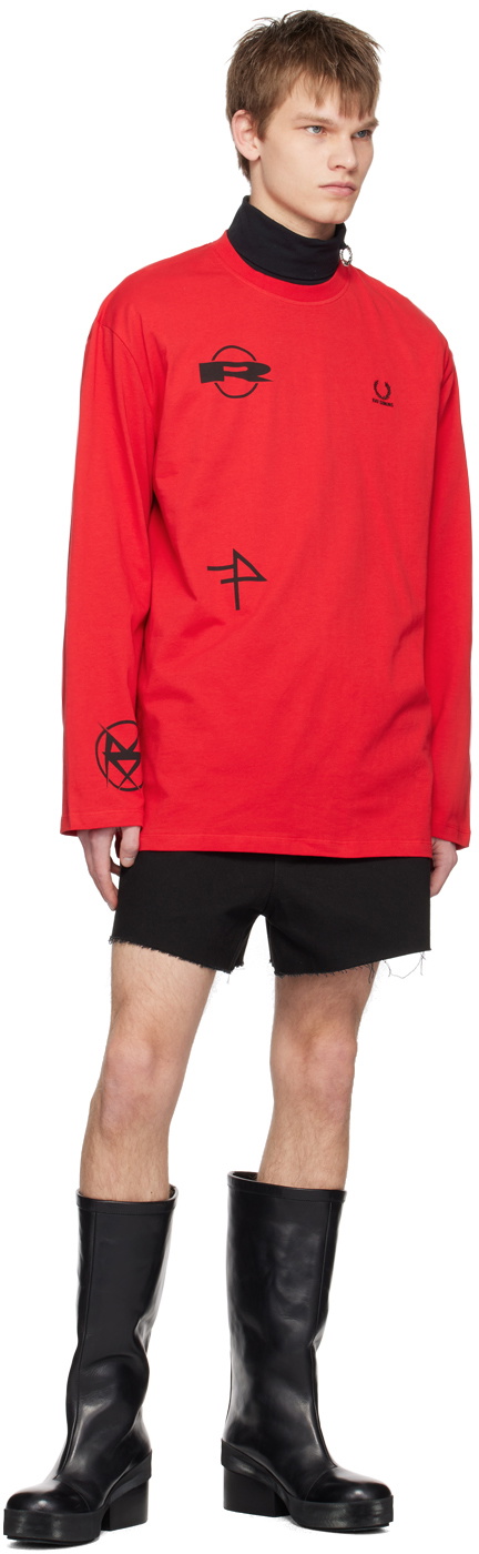 Raf Simons Red Embroidered Long Sleeve T-Shirt Raf Simons