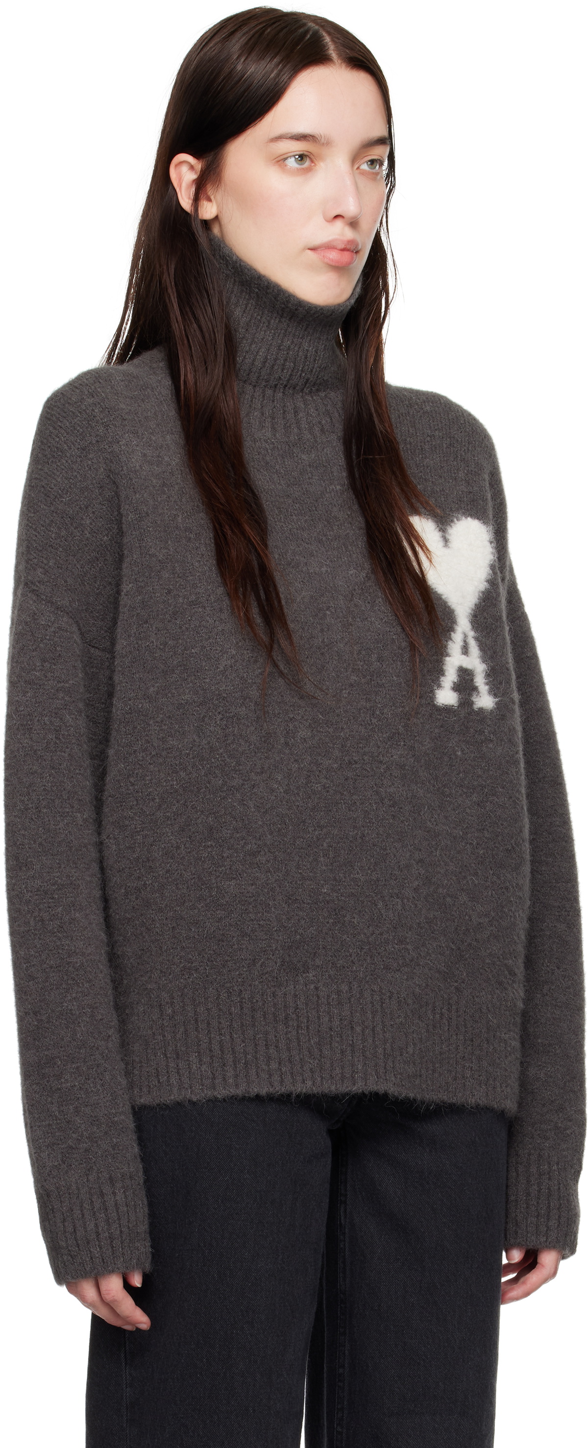 AMI Paris Gray Ami de Coeur Turtleneck AMI