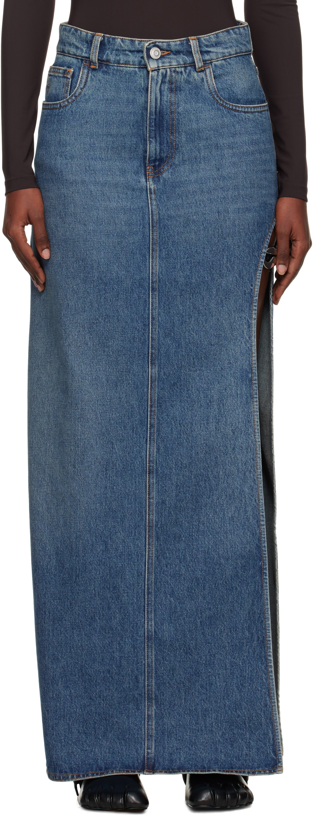 Coperni Blue Garter Belt Denim Maxi Skirt Coperni