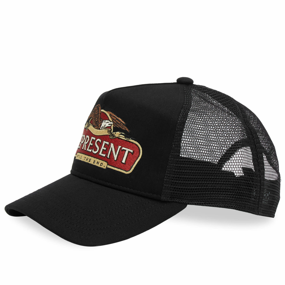 END. x Represent Eagle Trucker Cap in Jet Black Represent