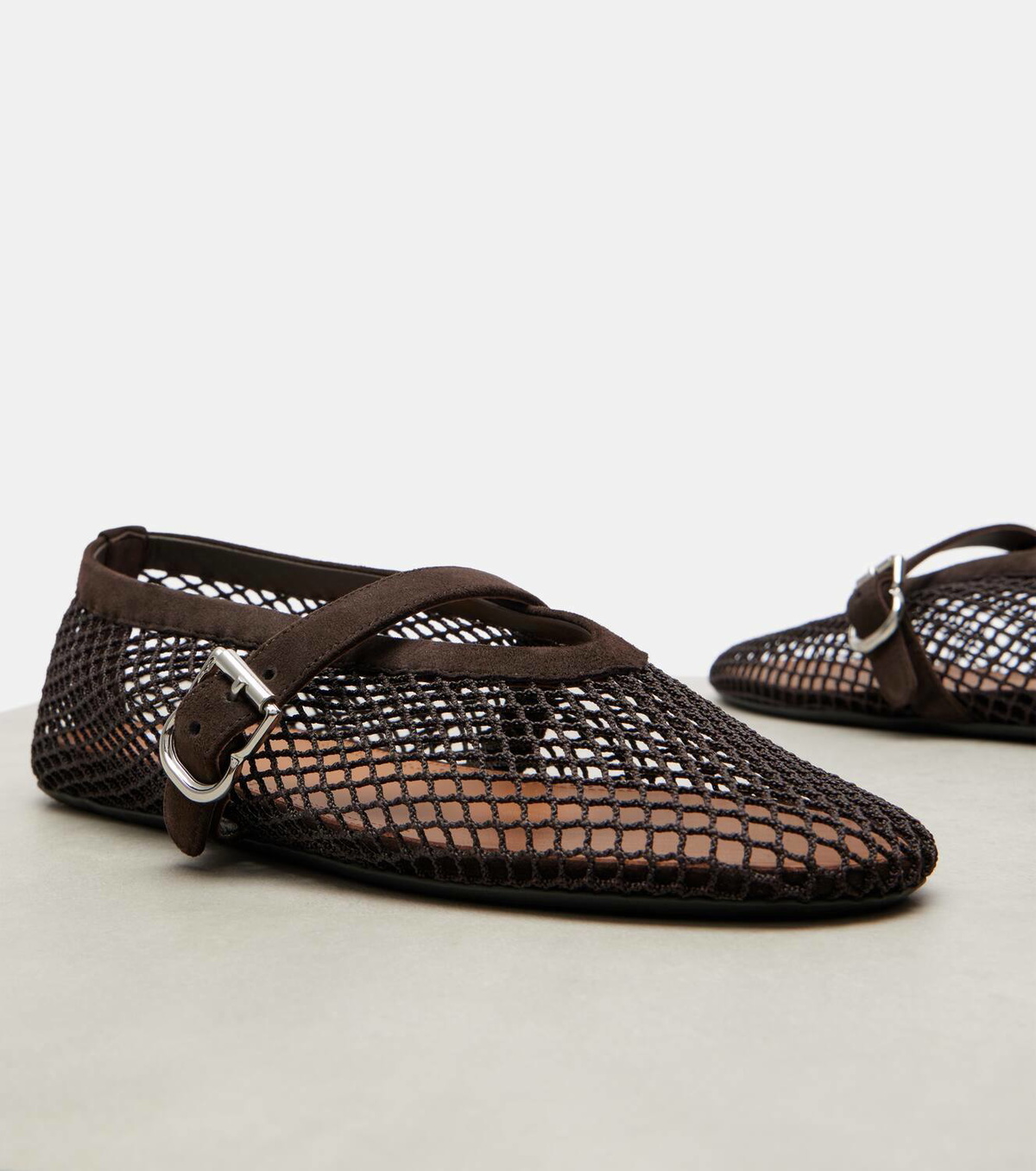 Alaïa Suede-trimmed mesh ballet flats ALAÏA
